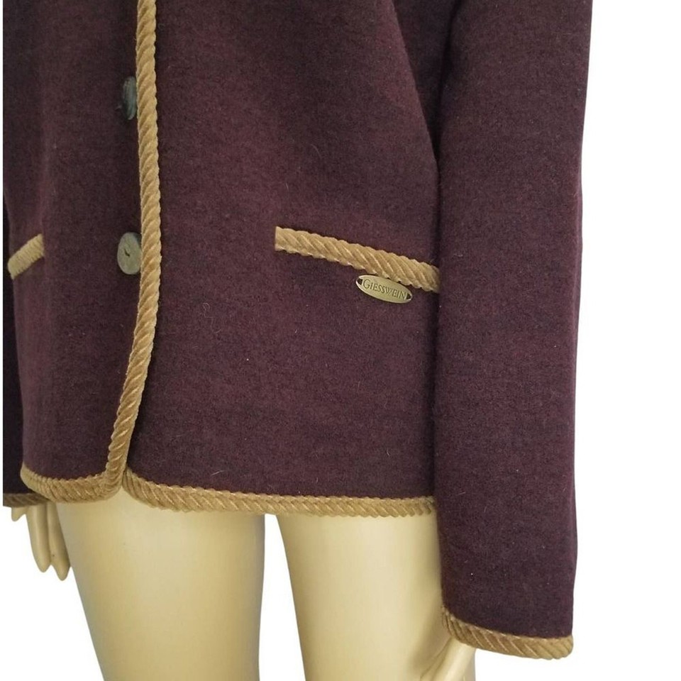 Giesswein Made in Austria Burgundy Wine Color Wool Blazer with Brown Trim Size 8 | eBay