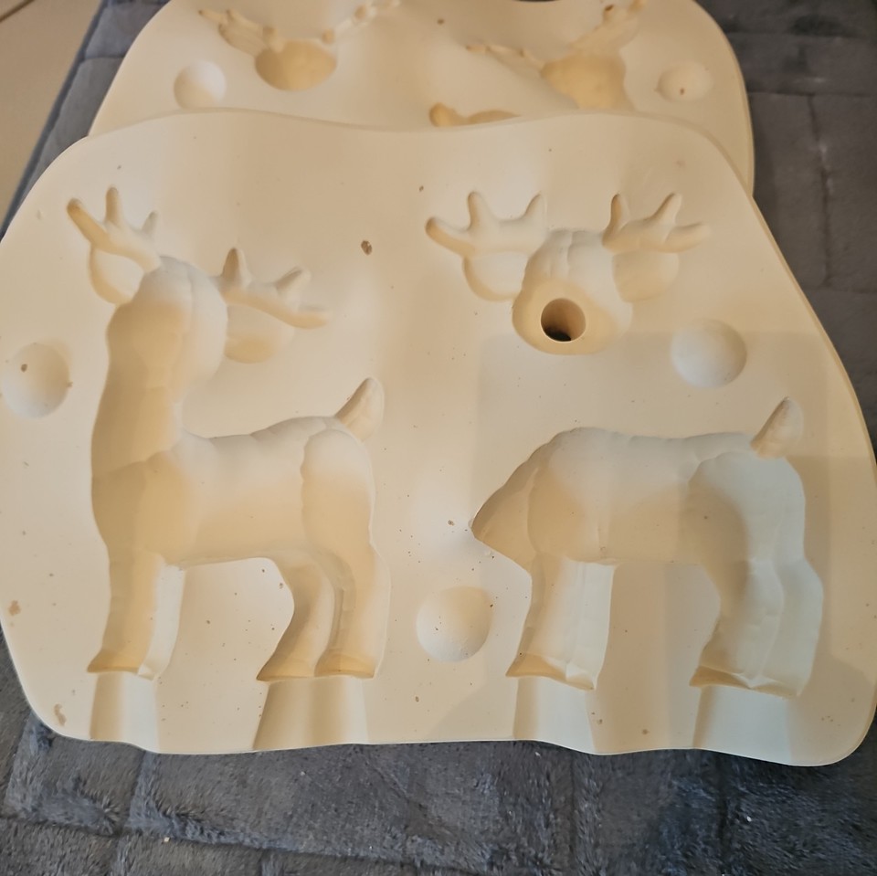 VINTAGE KIMPLE 1367 TWO DEER REINDEER CHRISTMAS CERAMIC SLIP CAST MOLD ...