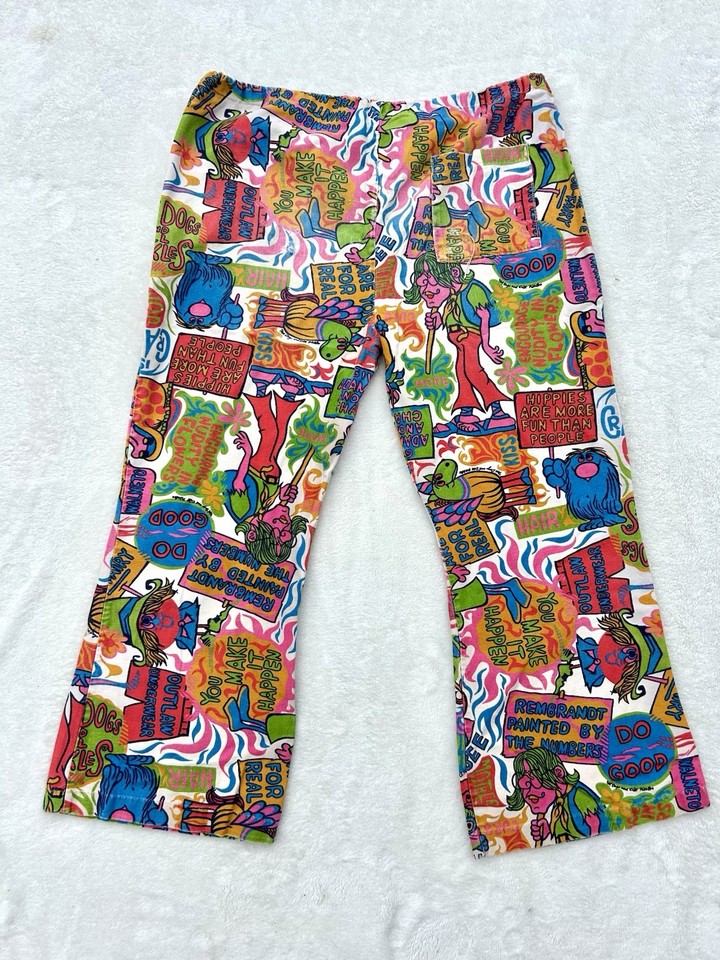 Vintage 1960’s Pop Art Cartoon Hippie Mod Pants Psychedelic Bell Bottom ...