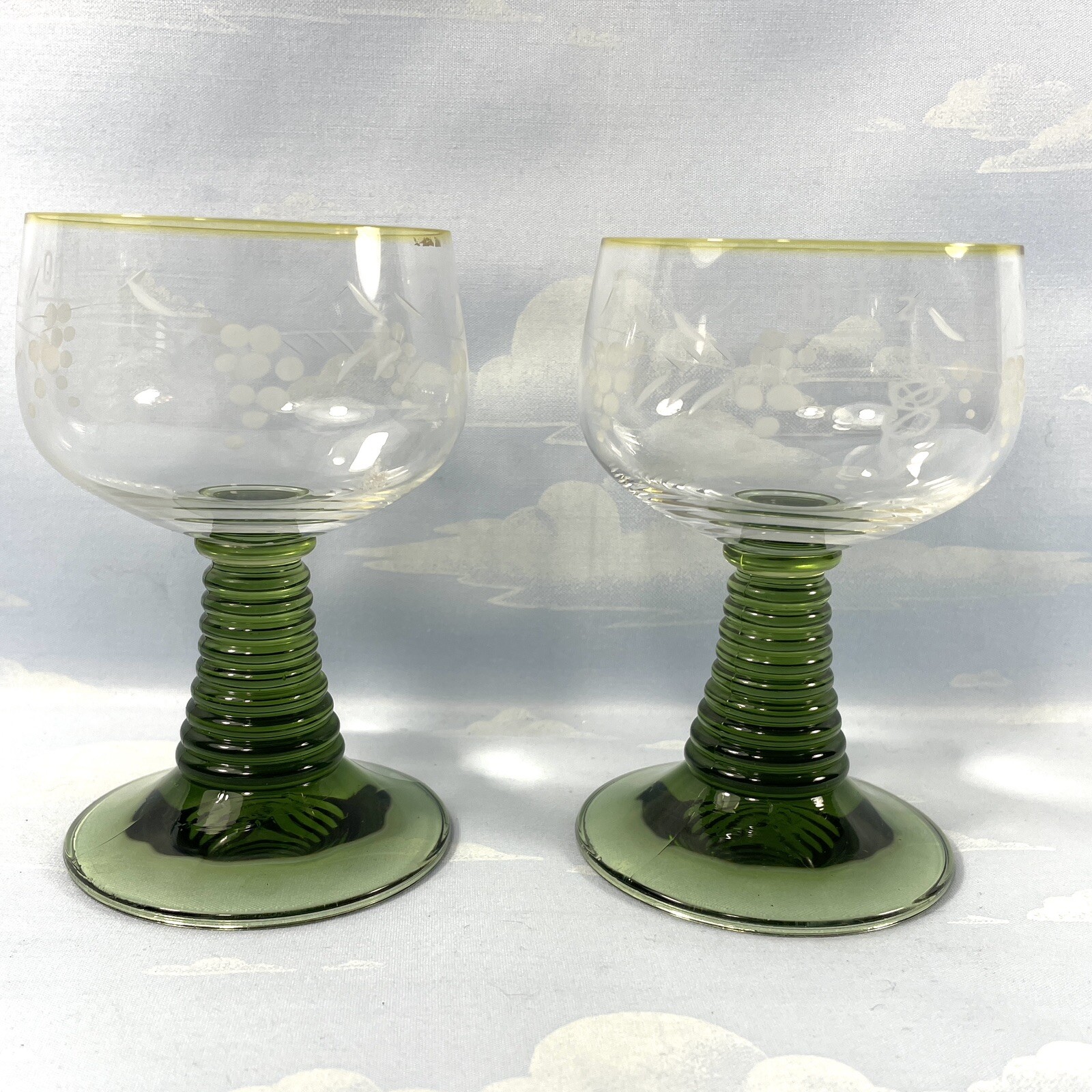 Vintage Rhein Roemer Etched Grape Glass Germany Lot of 2 | eBay