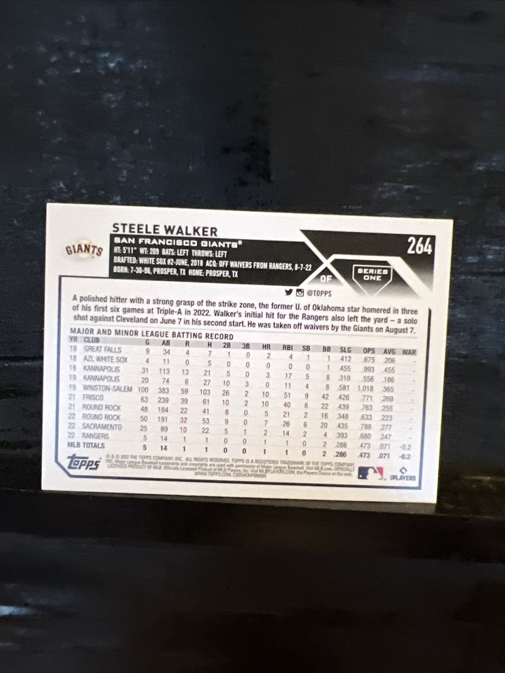 2023 Topps Steele Walker #264 Rookie San Francisco Giants Baseball Card ...