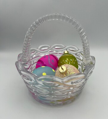 Glass Crystal Avon Easter Basket W/ 4 Multicolor Egg Ornaments | eBay