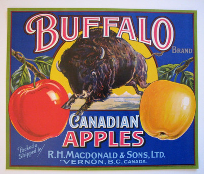 Original BUFFALO apple crate label Vernon, British Columbia Canada R H ...