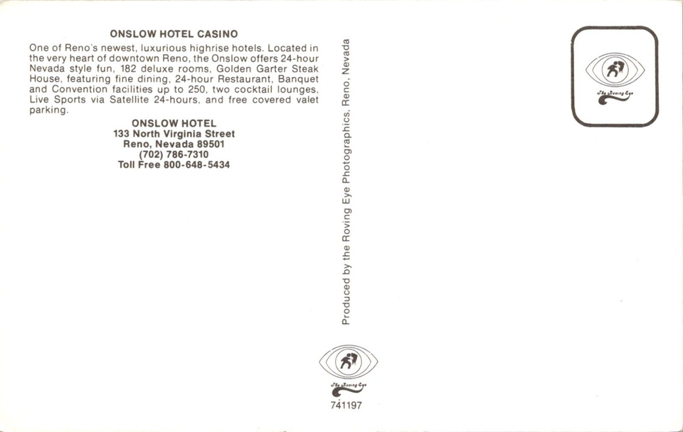 Onslow Hotel Casino Carson City Nevada Postcard | eBay
