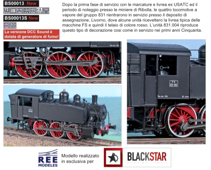 BlackStar REE BS00013, FS Locomotiva tender a vapore Gr 831 004 ex S100 ...