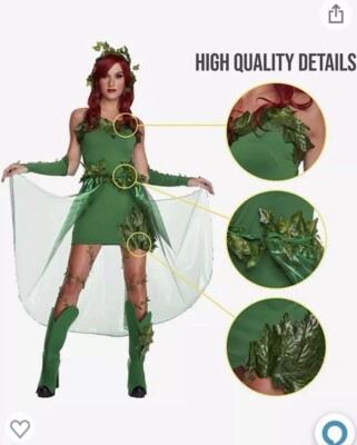 Women`s Deluxe Green Ivy Costume Ladies Poison Villain Halloween Dress ...