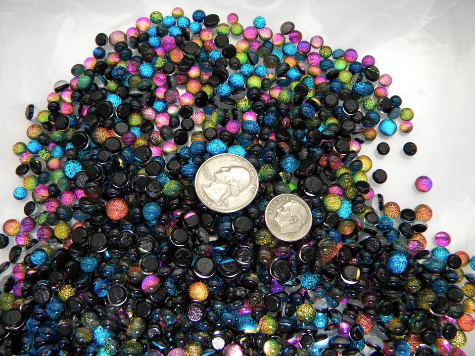 (CLEAR GLASS ON TOP) TINY DOTS Lot of 100 pcs DICHROIC FUSED GLASS CABS ...