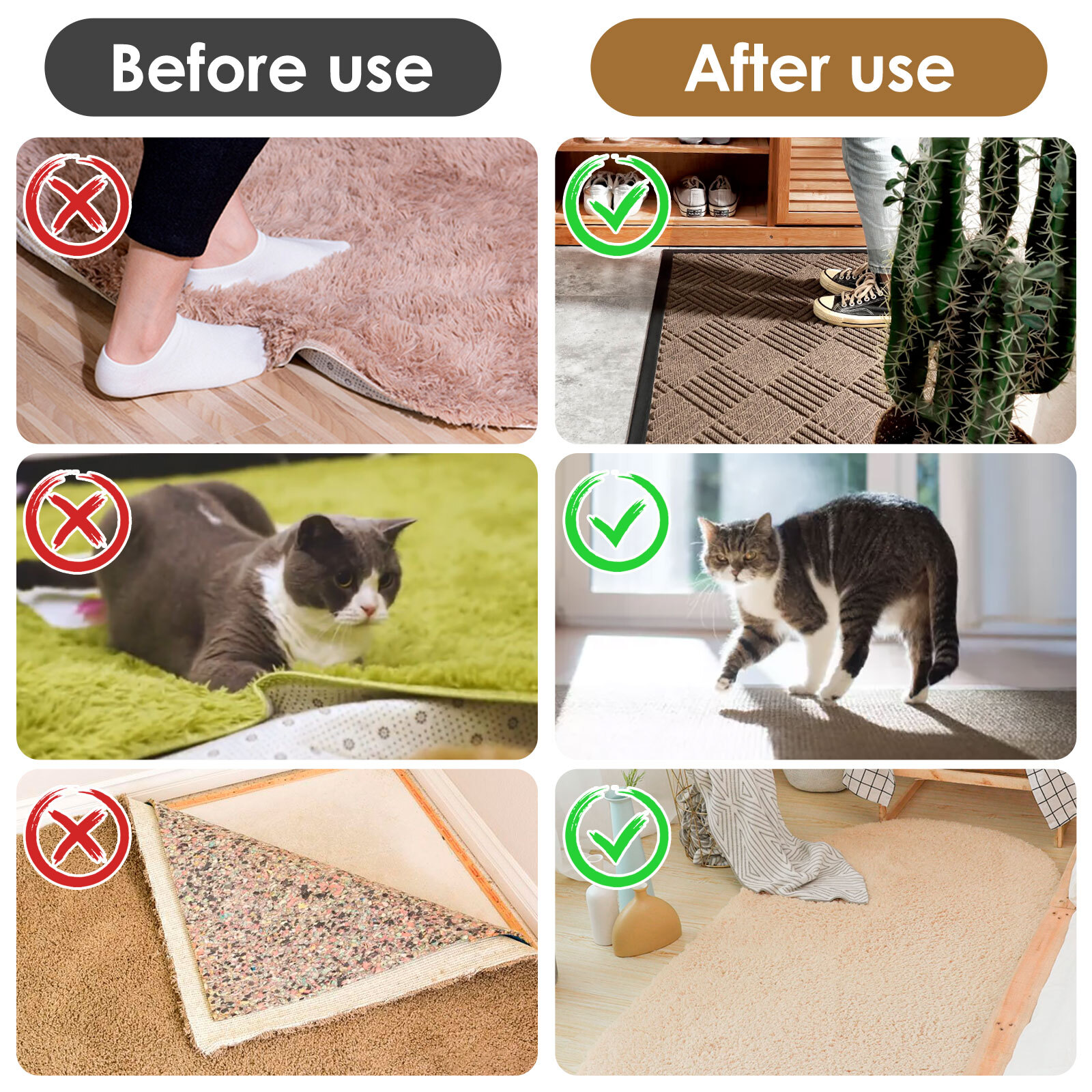 8Pcs Rug Grippers No Residue Non-Slip Area Rug Tape Double Sided Carpet ...