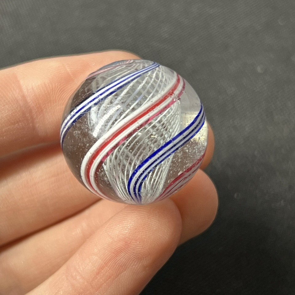 Vintage German Handmade Solid Core Swirl Marble 1” Blue Red Swirl | eBay