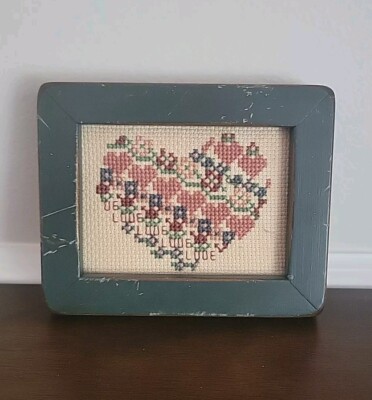 Cross Stitch Needlepoint Love Hearts Framed Vintage 5" x 4" | eBay