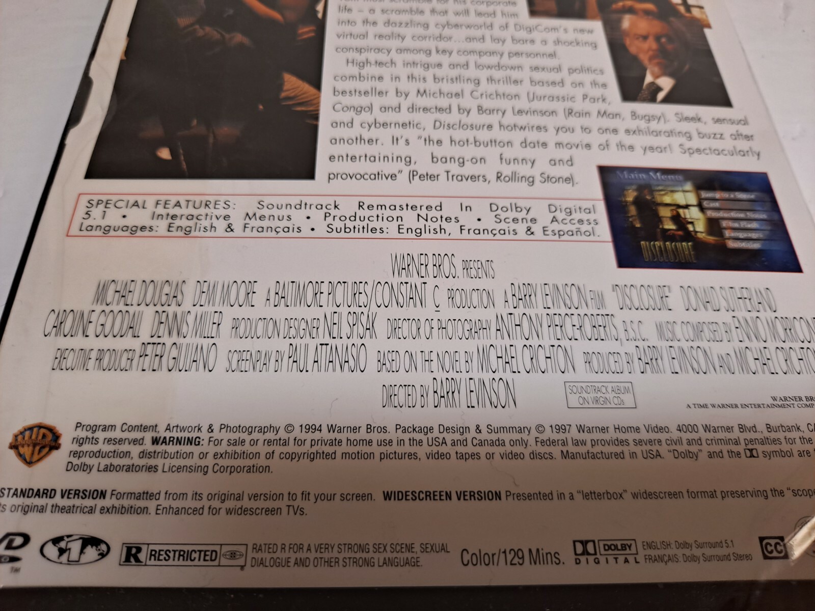 Disclosure (DVD, 1997, Snap Case) Brand NEW - Michael Douglas, Demi ...