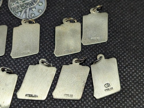 VINTAGE STERLING SILVER SCHOLASTIC 24 CHARMS LOT APPLE CLIPBOARD SIGNED ...