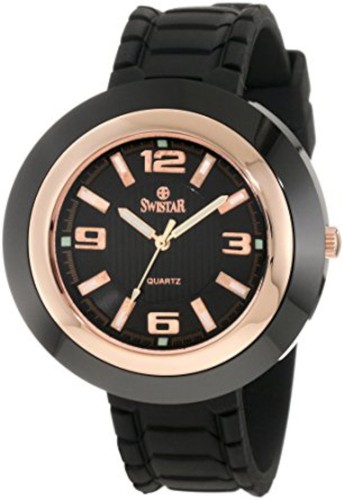 NEW Swistar 453-47L Womens Ceramic & Rose Gold Plated SS Black Rubber ...