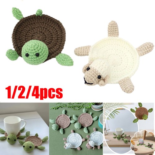 2/4x Handmade Crochet Turtle Coasters Cute Knitted Coffee Drink Mug Cup ...