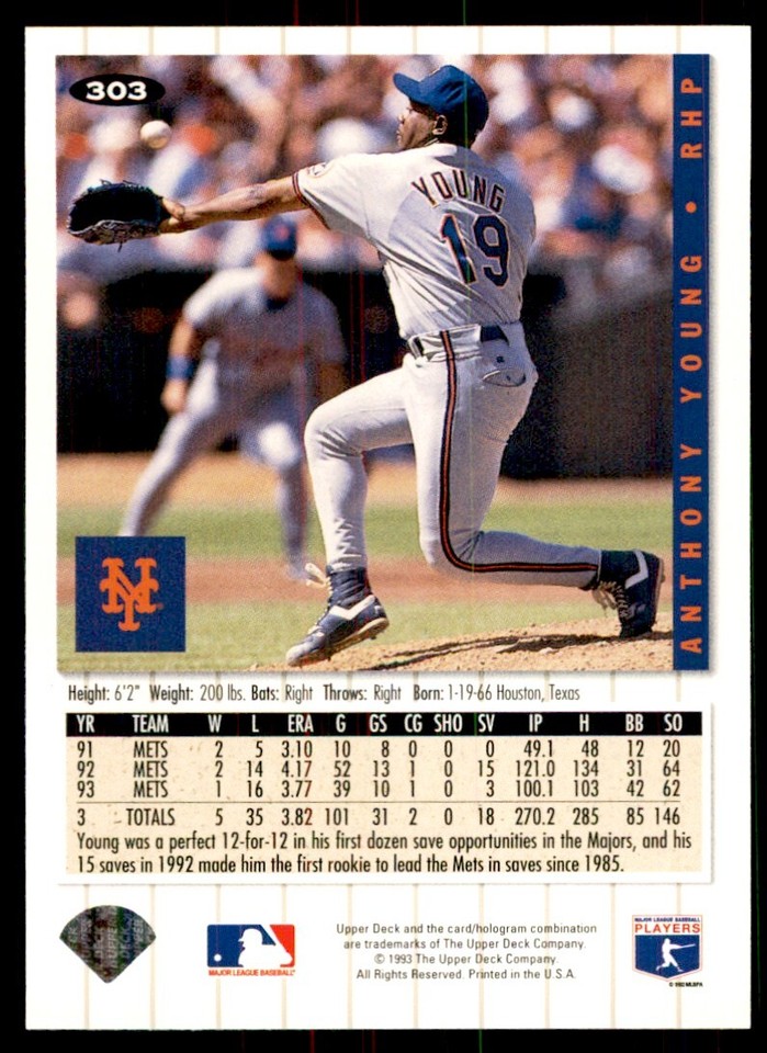 1994 Upper Deck Anthony Young Baseball Cards #303 | eBay