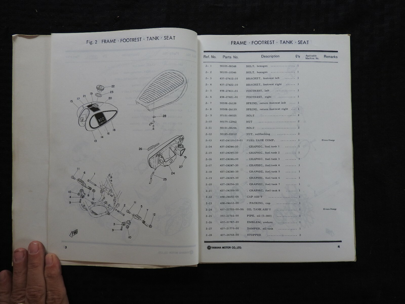 1974 1975 YAMAHA "100cc DT100A DT100B" MOTORCYCLE PARTS CATALOG MANUAL ...