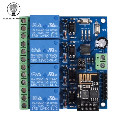 ESP8266 ESP-01 DC 12V 4 Channel WiFi Relay Module For IOT Phone APP ...