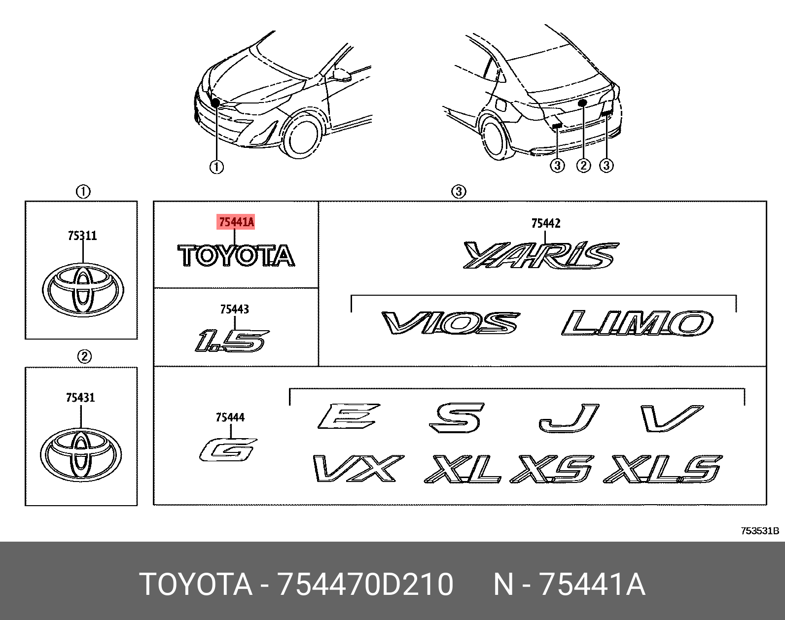 Genuine OE sign, 754470D210 for TOYOTA 75447-0D210 | eBay
