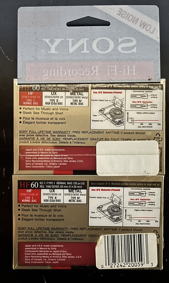 Sony High Fidelity HF 90 Minute Audio Recording Blank Cassette Tapes 2 ...