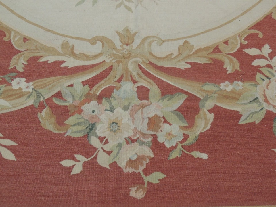 9x12 French Aubusson Area Rug Floral Beige Red Rust Medallion wool hand ...