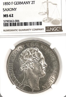 German States Saxony 1850 F Two Talers Coin NGC MS 62 VZ/STG Thaler UNC ...
