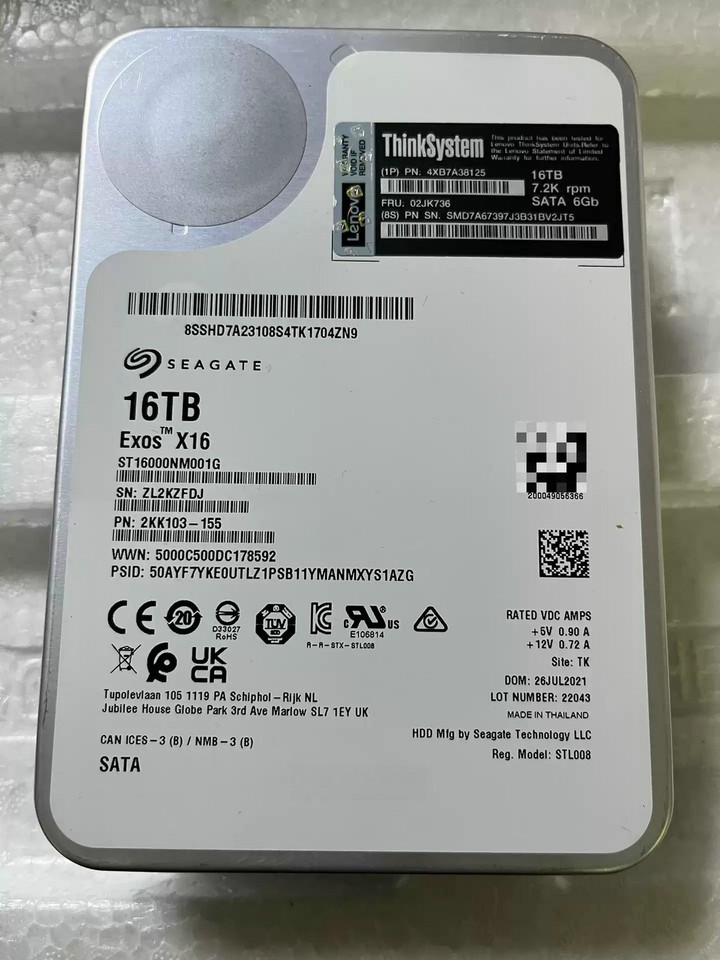 4XB7A38125 Lenovo ThinkSystem 16TB 7.2K SATA 6Gb/s 3.5in HDD 02JK736 | eBay