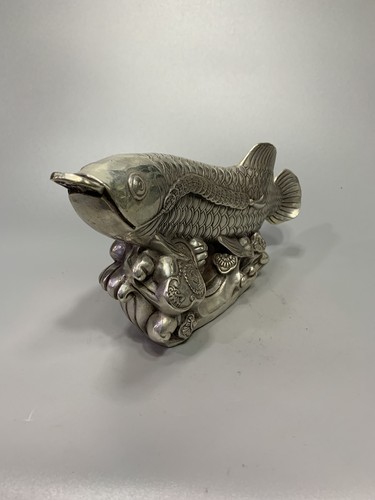 Chinese Antique White Bronze Gold Dragon Fish Statue Ornament | eBay