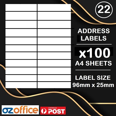 100 Sheets x 22 Labels A4 96mm x 25mm Address Labels Mailing Label ...