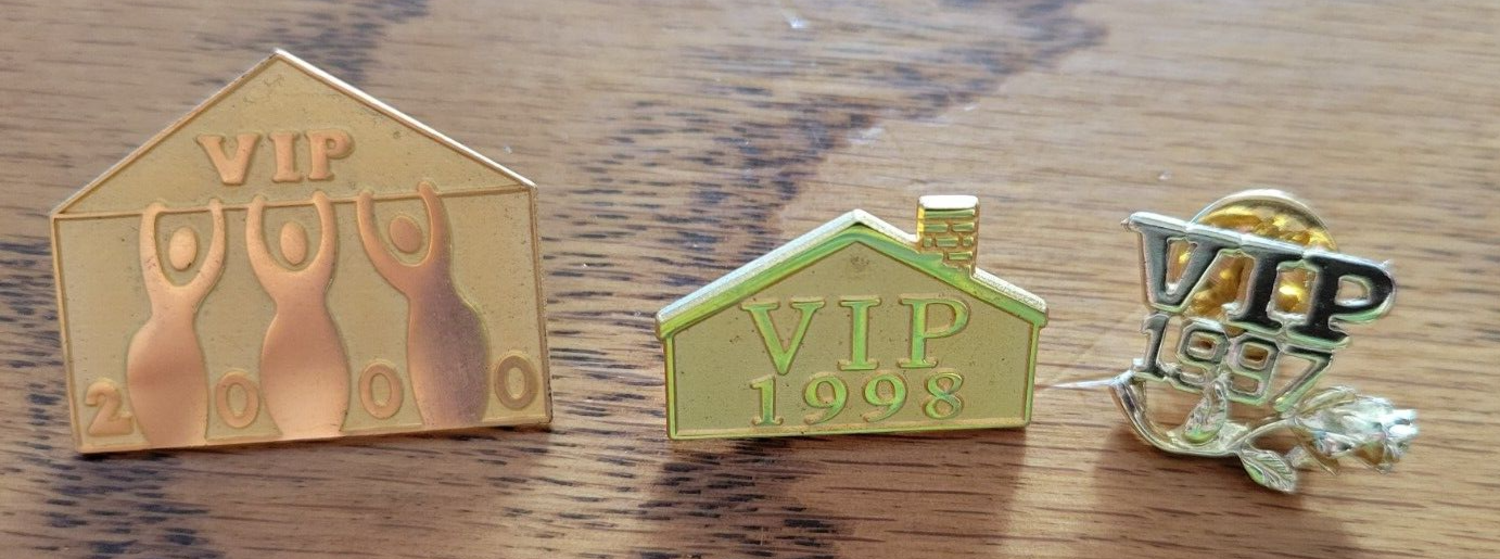 SET OF 3 LONGABERGER BASKET GOLD PLATED VIP LAPEL PINS 1997, 1998, 2000 ...