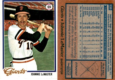 Johnnie LeMaster 1978 Topps Baseball Card 538 San Francisco Giants | eBay