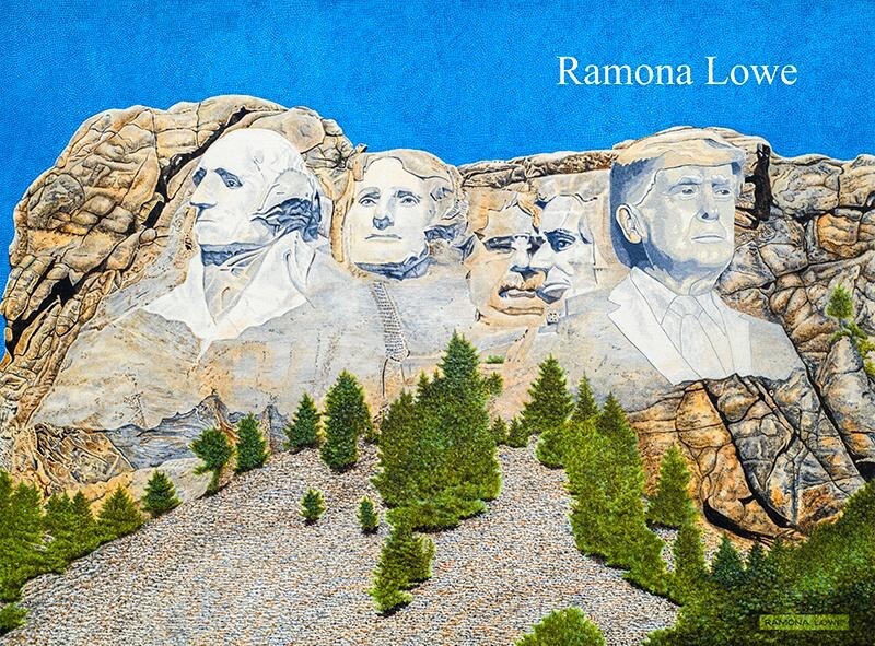 President Trump Portrait on Mount Rushmore by Ramona Lowe. 14X18 canvas ...