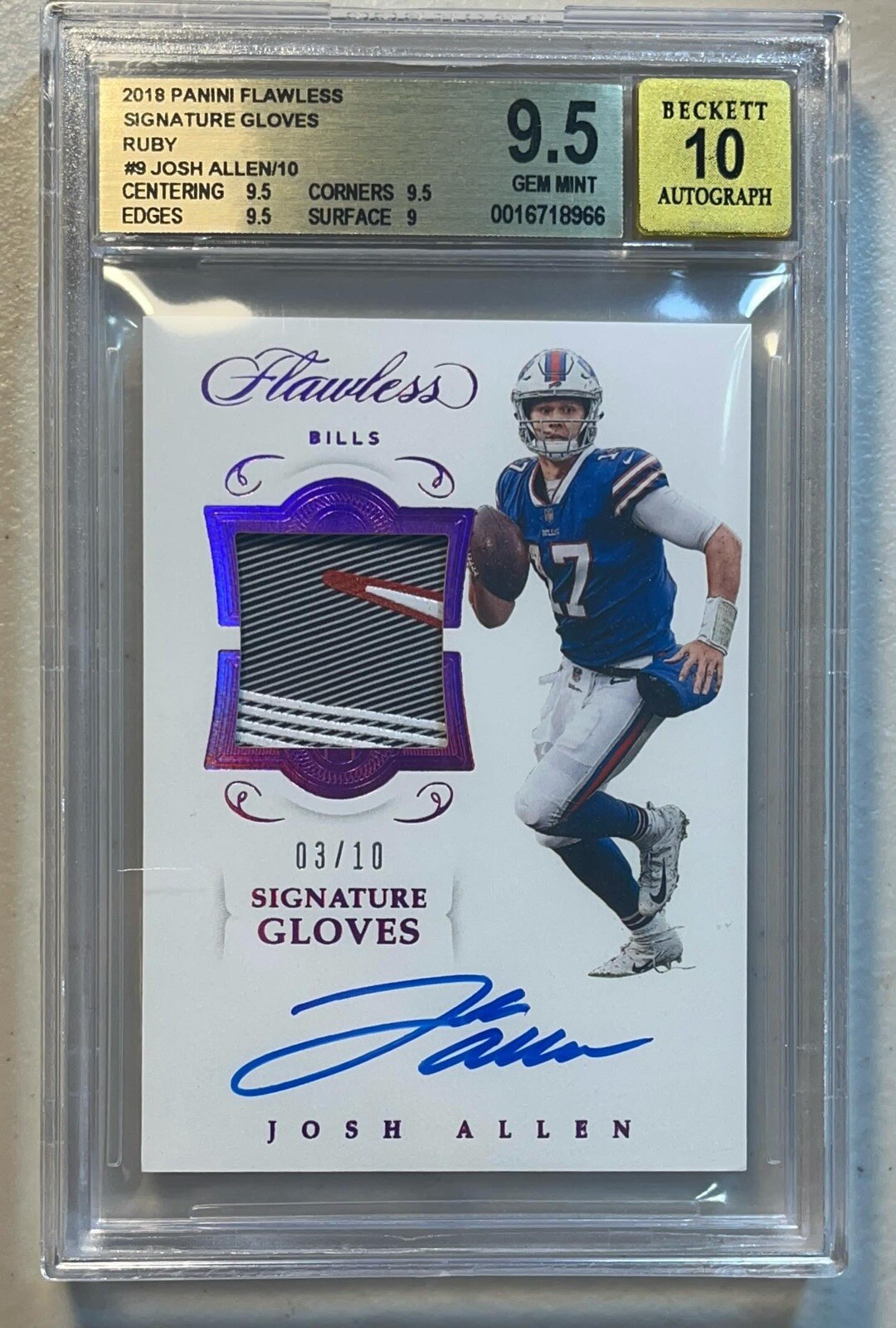 2018 Panini Flawless Josh Allen Ruby Patch Rookie Patch Auto /10 BGS 9. ...