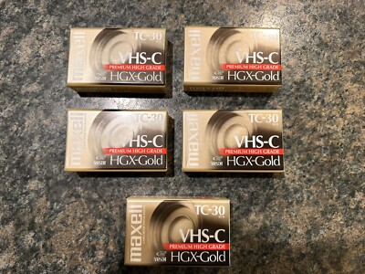 Lot 5 Maxell VHS-C Camcorder Video Tapes TC-30 HGX-Gold Premium High ...