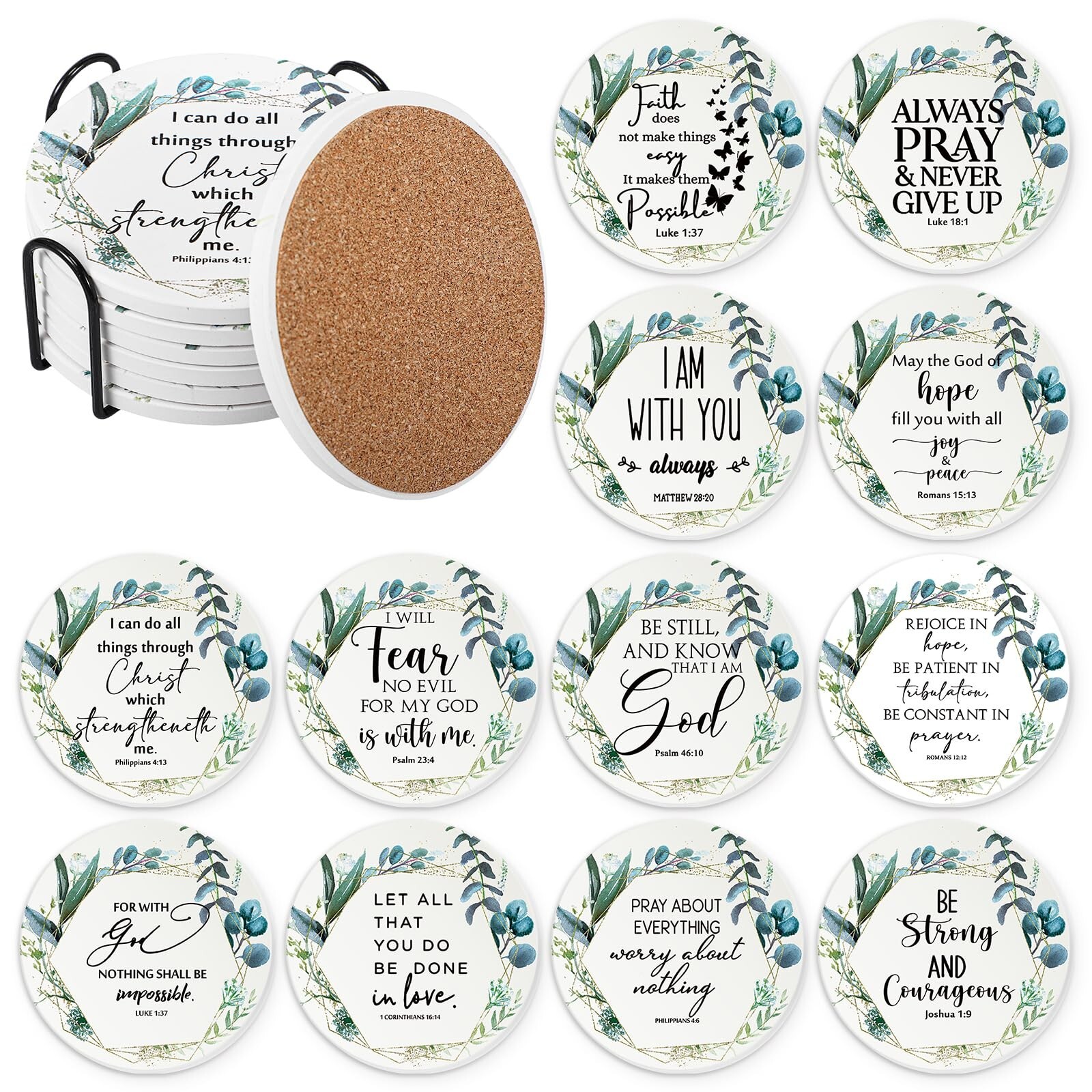 Set of 12 Christian Coasters Bulk Gift Religious Bible Verse Ceramic ...