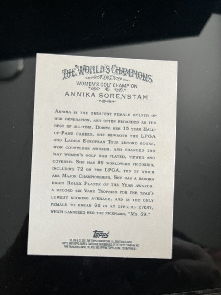 ANNIKA SORENSTAM 2011 TOPPS ALLEN & GINTER AUTO SIGNED LPGA GOLF CHAMP ...