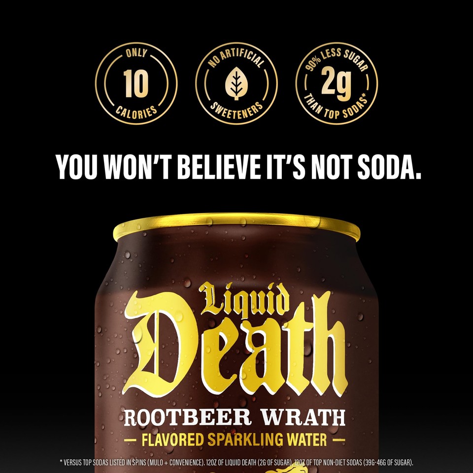 Liquid Death Rootbeer Wrath – 12Pk Flavored Sparkling Water, Low Cal ...