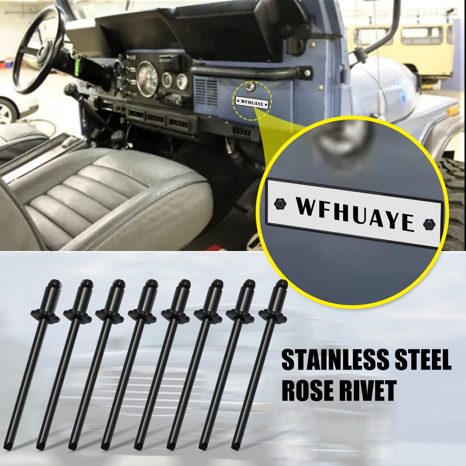 8pcs black Nos Dash Rivets Stainless Steel for GM Ford Chrysler AMC vin ...