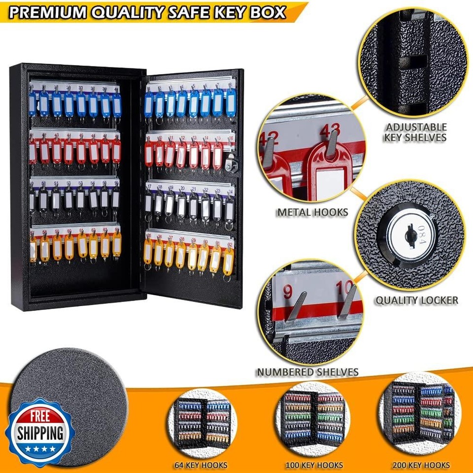 Furnishh Key Box Wall Mount 64 Position Metal Locking Key Cabinet ...
