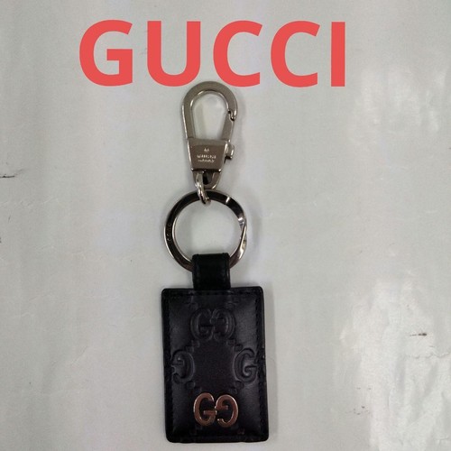 GUCCI Keyring Keychain Bag Charm Black Leather GG Logo Silver 02655i | eBay