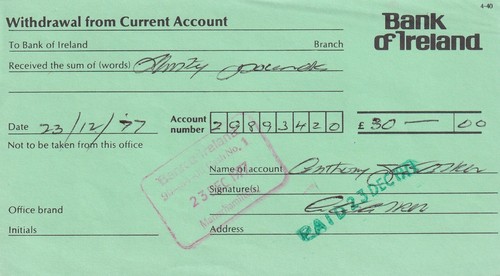 BANK OF IRELAND CHEQUE 1977 | eBay