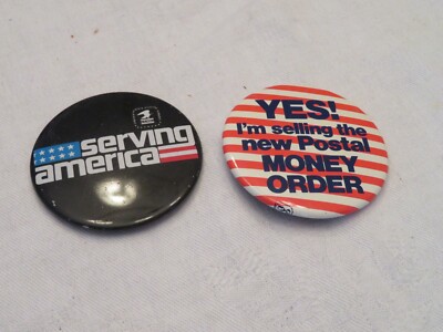 2- Vintage USPS Pins Buttons "Serving America" & "Yes! I'm selling ...