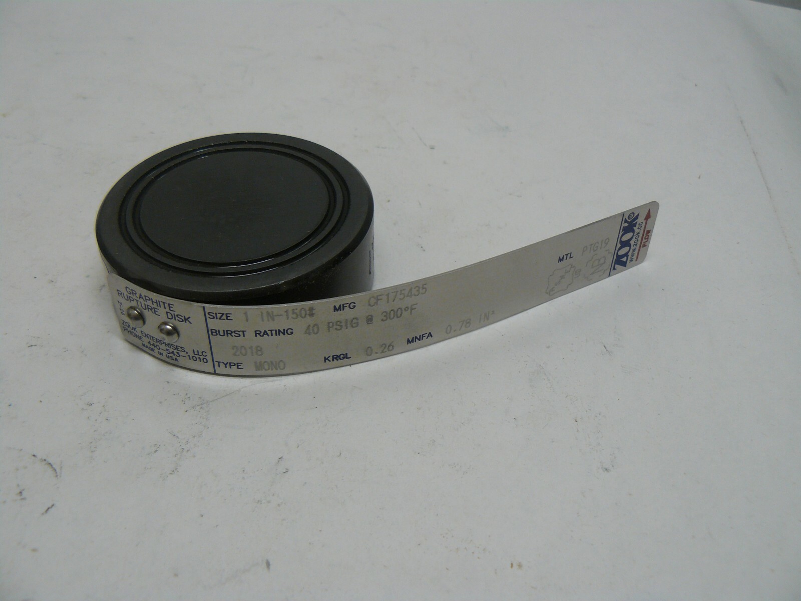 ZOOK Enterprises CF175435 graphite rupture disk size 1 in-150# burst 40 ...