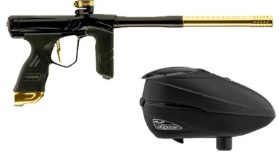 Dye DSR Plus Paintball Marker Gun Onyx Black Gold w/ Dye R2 Hopper | eBay