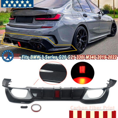 CMS Carbon Print Rear Diffuser W/ LED Light For 19-22 BMW 3 Series G20 ...