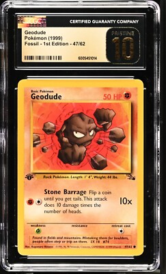 Pokémon Geodude 47/62 1999 Fossil 1st Edition Common CGC Pristine 10 ...