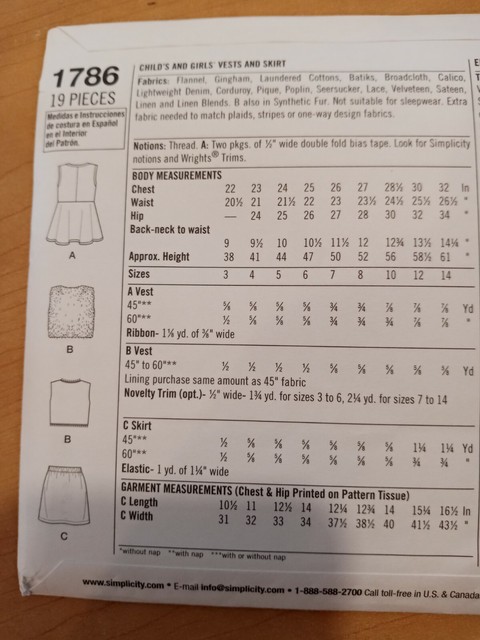 Simplicity 1722 Learn to Sew Pattern Vests 2 Styles & Skirt Girls 7-14 ...