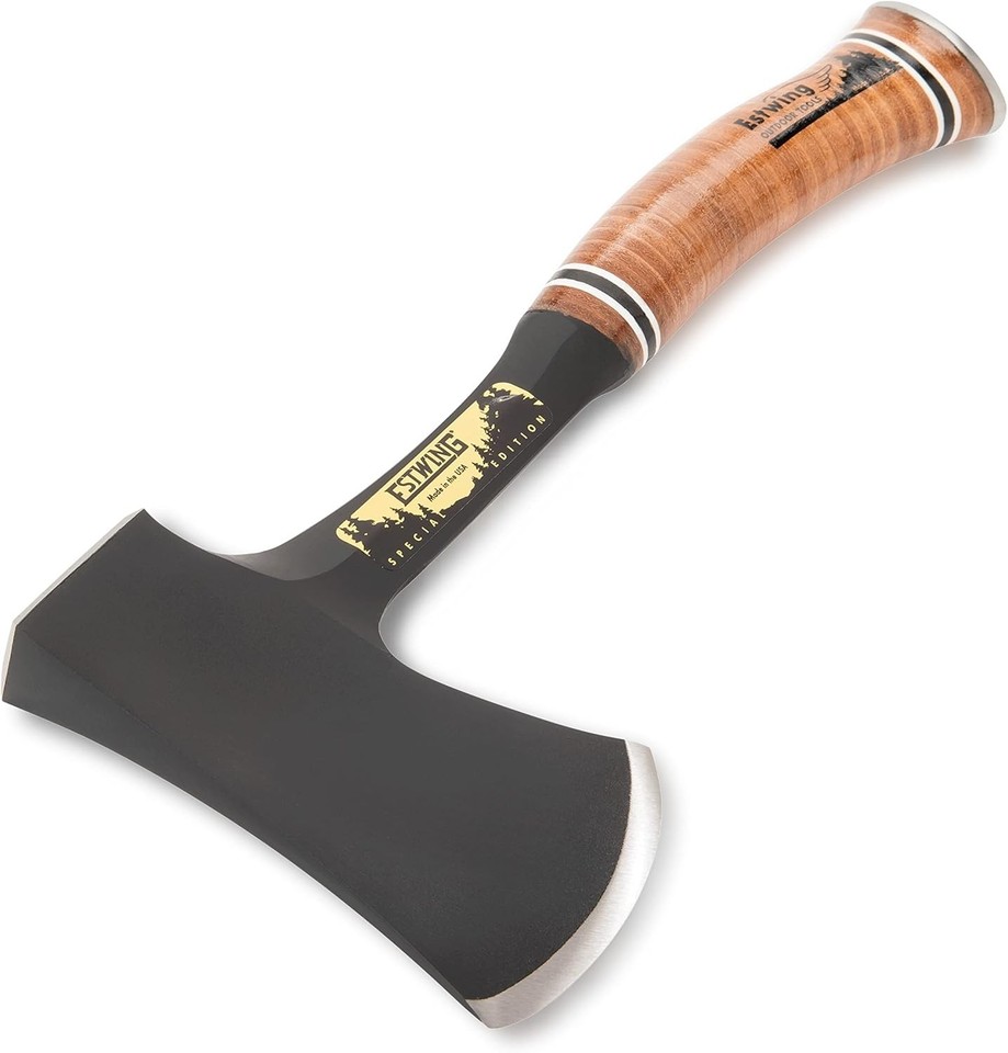 Outdoor Survival Full Tang Forged Steel Camping Hatchet w/ Leather Grip ...
