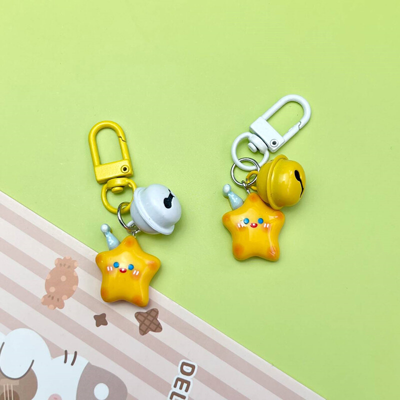 Cartoon Star Keychain Cute Pentagram Bell Keyring Girl Bag Pendant ...