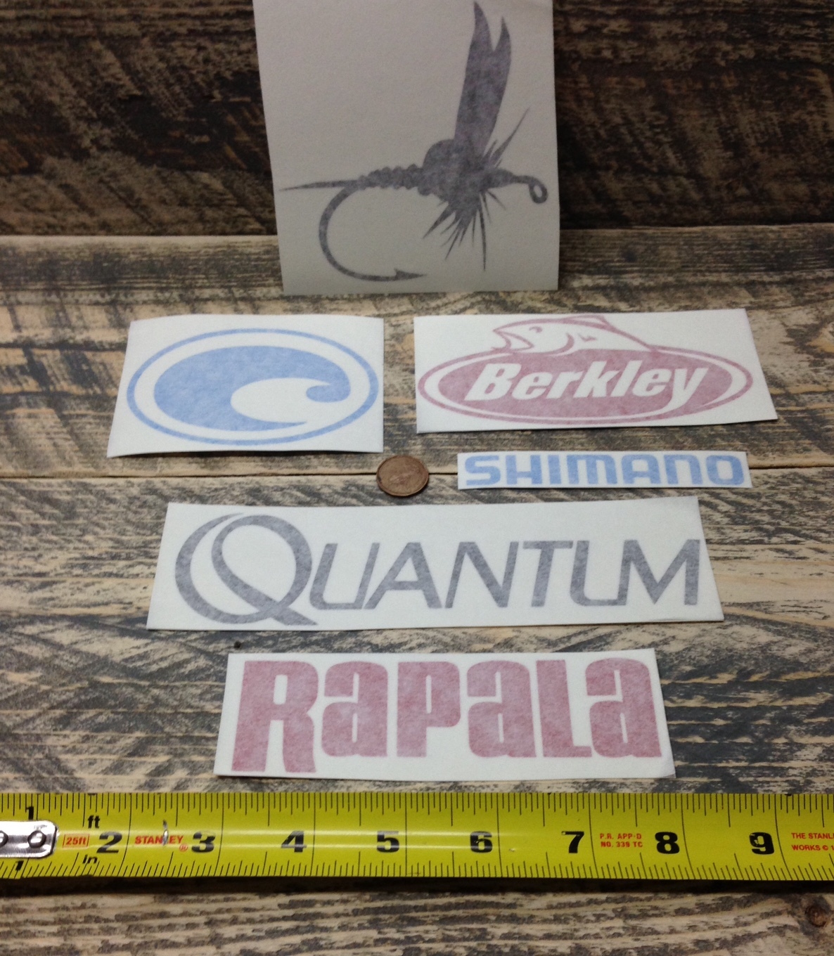 6 Fishing DECALS vinyl STICKER lure reel rod hook tackle box tug canoe ...
