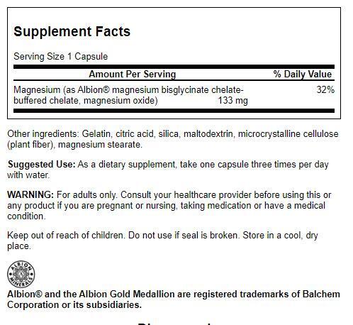 Swanson Albion Magnesium Glycinate, Mineral Supp., Cheleated Form 133 ...
